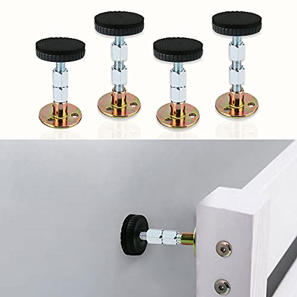 spasaling Headboard Stoppers, 4pcs Adjustable Bed Frame Anti-Shake Tool with Screw Couch Wall Spacer Headboard Stabilizer for Bedside Headboards, Cabinets, Loosening Sofas (1.18''-3.54'')