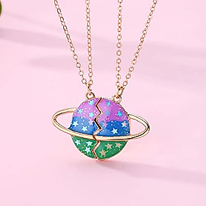 Lezmoii Friendship Necklace Best Friend Necklace Gifts Magnetic Matching BFF Necklaces for 2 Girls Jewelry Birthday Gifts (Planet)
