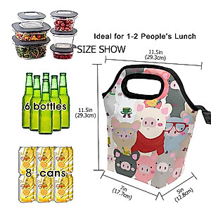 Cartoon Funny Baby Pig Lunch Bag Insulated Lunch Box Pink Red Animal Lunch Tote Bag Snacks Organizer for Women Men Adults College Work Picnic Hiking Beach Fishing