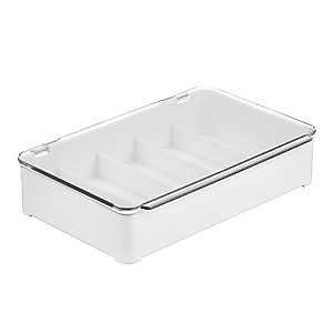 mDesign Plastic Stackable Eyeglass Case Storage Organizer with Hinged Lid for Unisex Sunglasses, Reading Glasses, Fashion Eye Wear, Protective Glasses, 5 Sections, Ligne Collection - 2 Pack - White