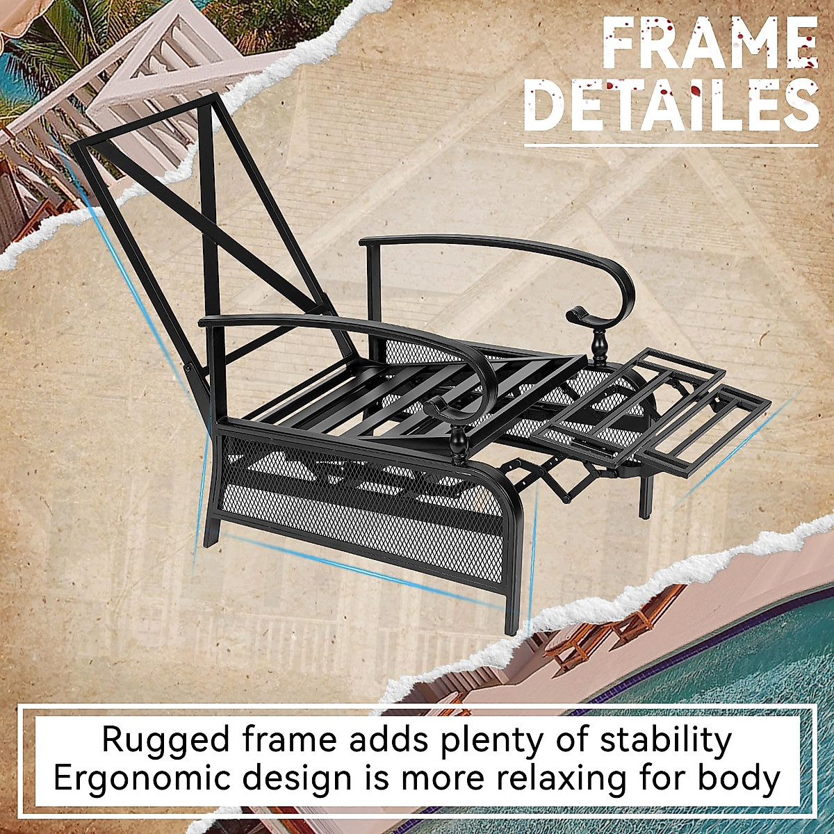 Patiomore 2 Pack Patio Adjustable Lounge Chair, Outdoor Recliner Metal Automatic Chaise Chair with Removable Cushions, Red