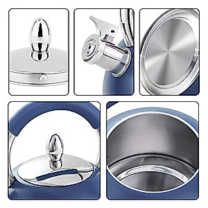 HRHongRui Whistling Tea Kettle for Stove Top Stainless Steel Tea Pot with Ergonomic Silicone Handle Teapot for Stovetop 3.2 Quart / 3 Liter Blue