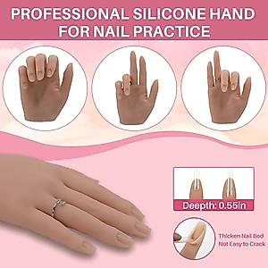 Fromeet Silicone Practice Hand for Acrylic Nails, Realistic Nail Practice Hands with Bracket, Flexible Reusable Mannequin Hand for Nail Display, Acrylic Nail Training Hand Kit for Manicure Beginners