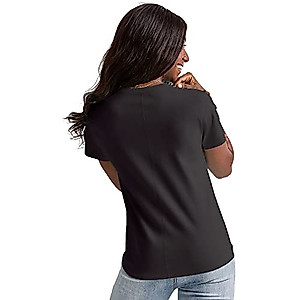 Hanes Originals Cotton T-Shirt, Classic Crewneck Women's Tee, Curved Back Hem, Black, X Large