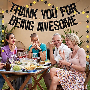 Thank You for Being Awesome Banner, Black Glitter Banner Party Decorations with 2pcs 6.6FT Hanging Circle Dot Garland Streamer for Graduation Retirement Farewell Going Away Office Work Goodbye Party
