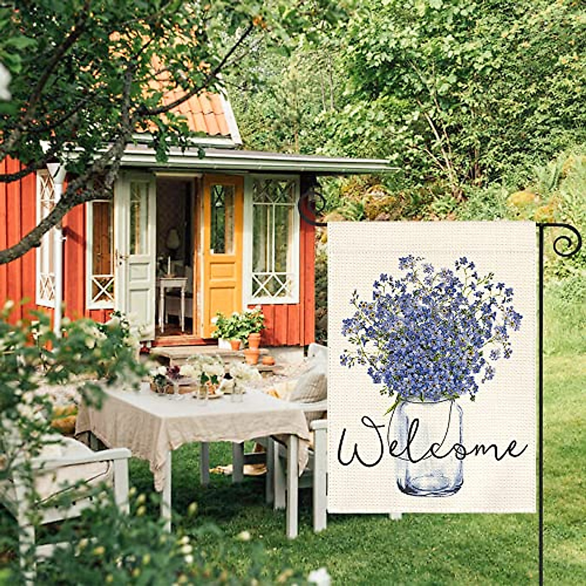 AVOIN colorlife Forget-me-nots Flower Garden Flag 12 x 18 Inch Double Sided, Spring Summer Welcome Seasonal Holiday Rustic Yard Outdoor Flag