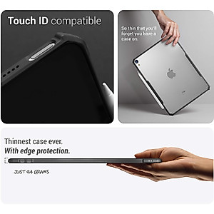 TineeOwl iPad Air 11 Inch Case (2024) M2, 5/4 Case 10.9 inch (2022/2020), Ultra Thin, Matte Clear Case, Supports Apple Pencil Charging and Touch ID, TPU Bumper (Black/Matte Back)