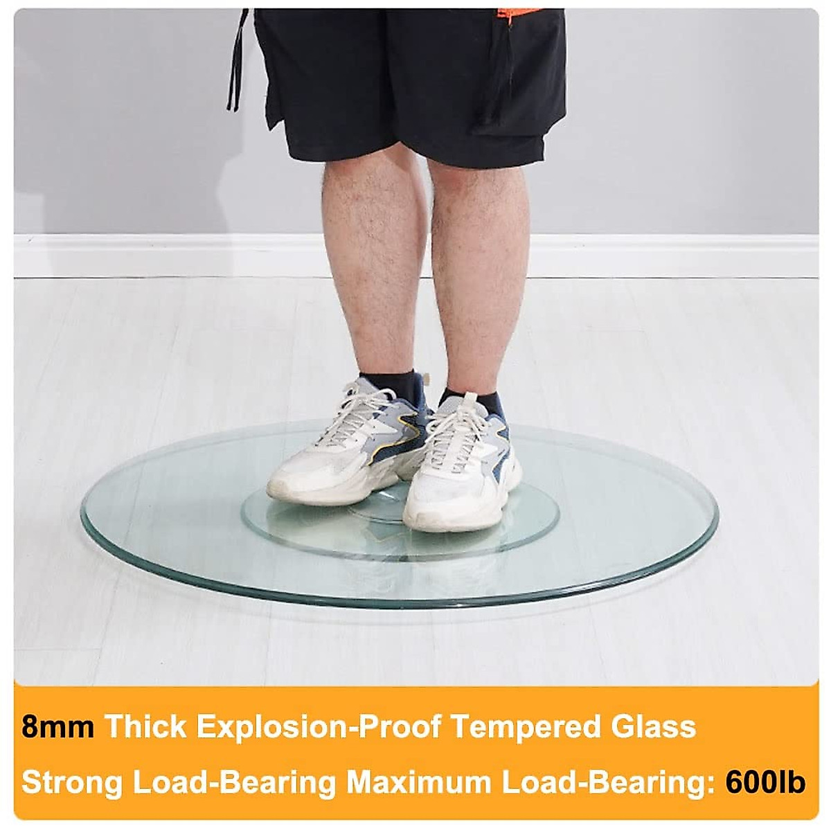 Lazy Susan Clear Round Turntable 50cm/20in Tabletop Glass Rotating Tray Serving Plate, 60cm/24in Dining Table Centerpiece Dining Table Centerpiece Swivel Tray Easy to Clean with Silent Bearings