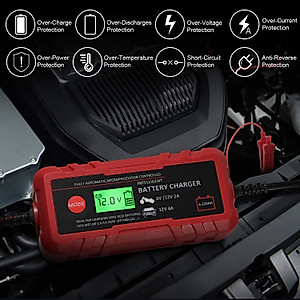 Sailnovo 4A Smart Car Battery Charger, 6V 12V Automotive Charger Maintainer Fully Automatic 8-Stages Trickle Charger for Automotive Motorcycle Car Battery, Portable 4A Car Battery Charger 6V 12V