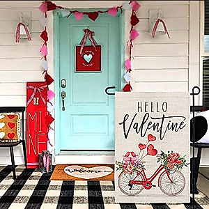 Love Heart Rose Bicycle Valentine's Day Garden Flag 12x18 Inch Vertical Double Sided Holiday Anniversary Wedding Yard Outdoor Decoration DF005
