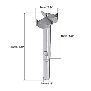 uxcell Forstner Drill Bits 24mm, Tungsten Carbide Wood Hole Saw Auger Opener, Woodworking Hinge Hole Drilling Boring Bit Cutter (Gray)