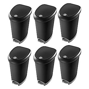 Sterilite 12.6 Gallon Hands Free Home Kitchen Wastebasket Trashcan with Locking Lid and Step On Pedal, Black, 6 Pack