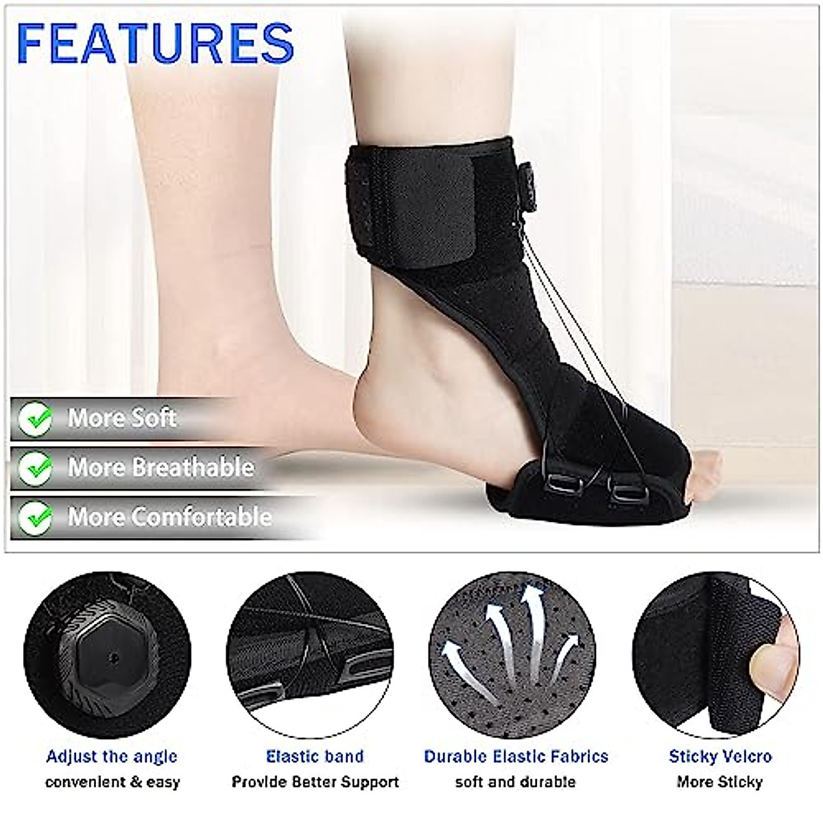 Plantar Fasciitis Relief Night Splint - Upgrade Achilles Tendonitis Brace with Rotating Knob Iron Wire Elastic Dorsal Night Splint, for Women & Men Plantar Fasciitis Relief Foot Drop Heel Arch Pain.