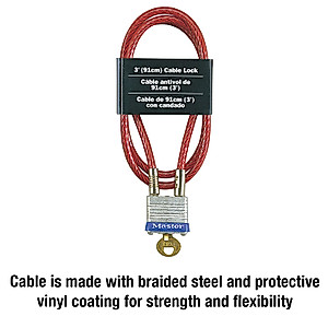 Master Lock 719D Steel Cable with Integrated Outdoor Padlock with Key, 1 Pack, Silver, 3' Long x 3/16' Diameter