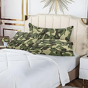 Camouflage Army Green Pillow Cases King Size Velvet Pillow Covers Super Soft Decorative Pillowcase with Zipper for Bedroom Sofa Couch Home Decoration