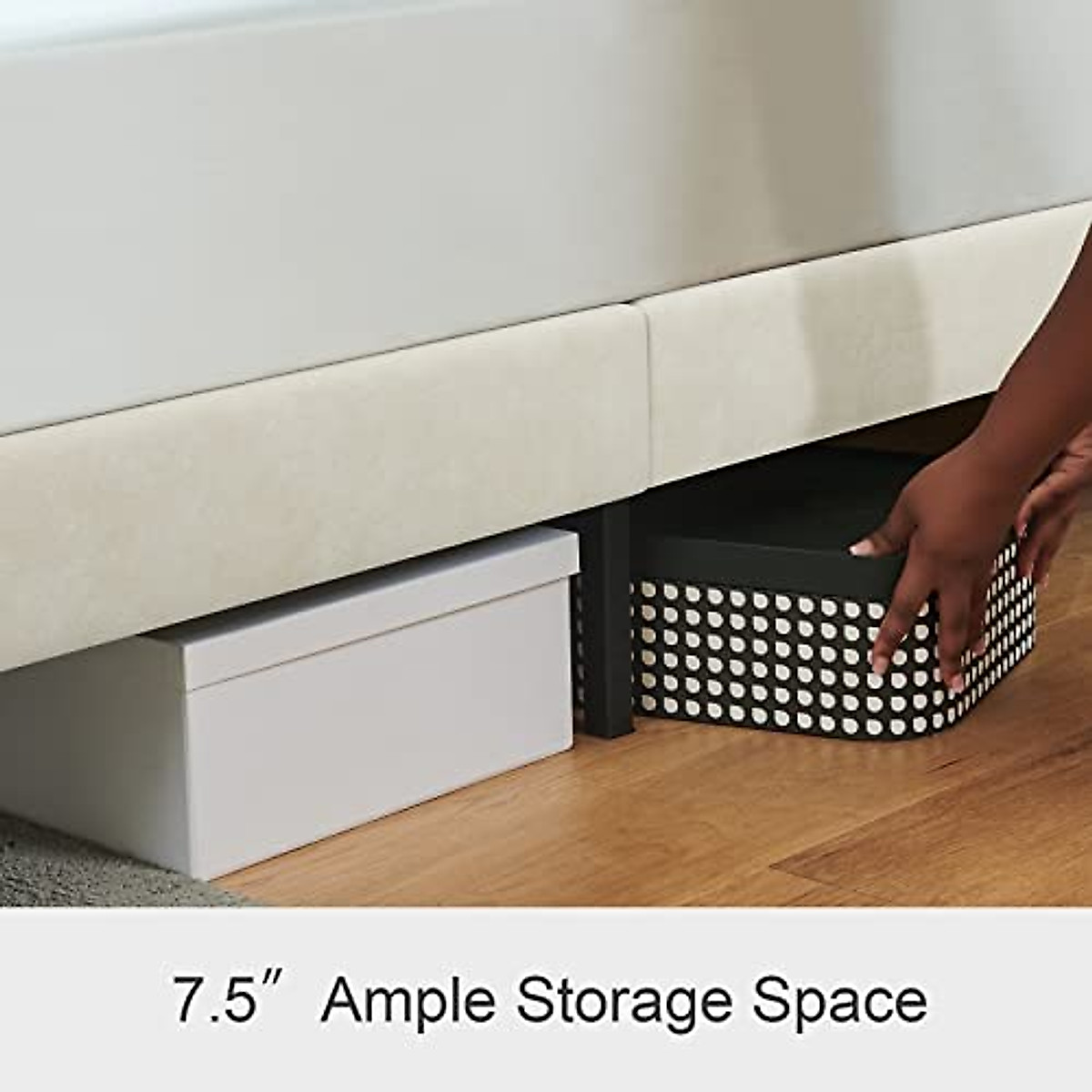 Molblly Queen Bed Frame Upholstered Platform with Headboard and Strong Wooden Slats,Non-Slip and Noise-Free,No Box Spring Needed, Easy Assembly,Light Beige