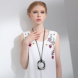 COOSTUFF ANNA Hotsale Handmade Women Long Necklaces Jewelry Black Sandalwood Vintage Statement Necklace for Women (Black)