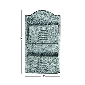 Benzara Galvanized Metal Two Tier Wall Pocket Organizer, Gray