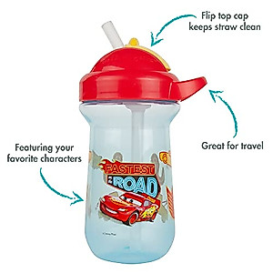 The First Years Disney/Pixar Cars Toddler Straw Cup - Spill Proof Flip Top Toddler Sippy Cups - 18 Months and Up - 10 Oz