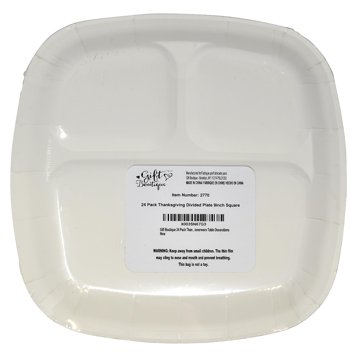 Gift Boutique 24 Pack Thanksgiving Divided Dinner Plate 9 inch Square 3 Section Plates for Fall Autumn Harvest Party Supply Disposable Paper Dinner Table Decorations with Turkey Pumpkin Leaf Design