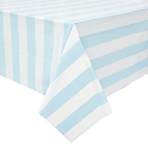 3 Pack Light Blue and White Striped Tablecloth, Disposable Table Cover for Summer Beach Theme Party Decorations (54 x 108 in)