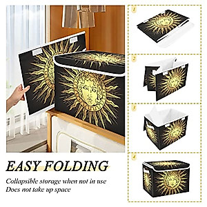RunningBear Sun Large Storage Bins with Lid Collapsible Storage Bin Household Basket Boxes Decorative Storage Boxes for Living Room Office