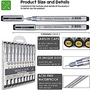 MISULOVE Fine Point Multi-Liner Pens - 10 Pack Set, Ideal for Anime Sketching, Bible Journaling, and Fine Line Drawing for Versatile Artistic Applications