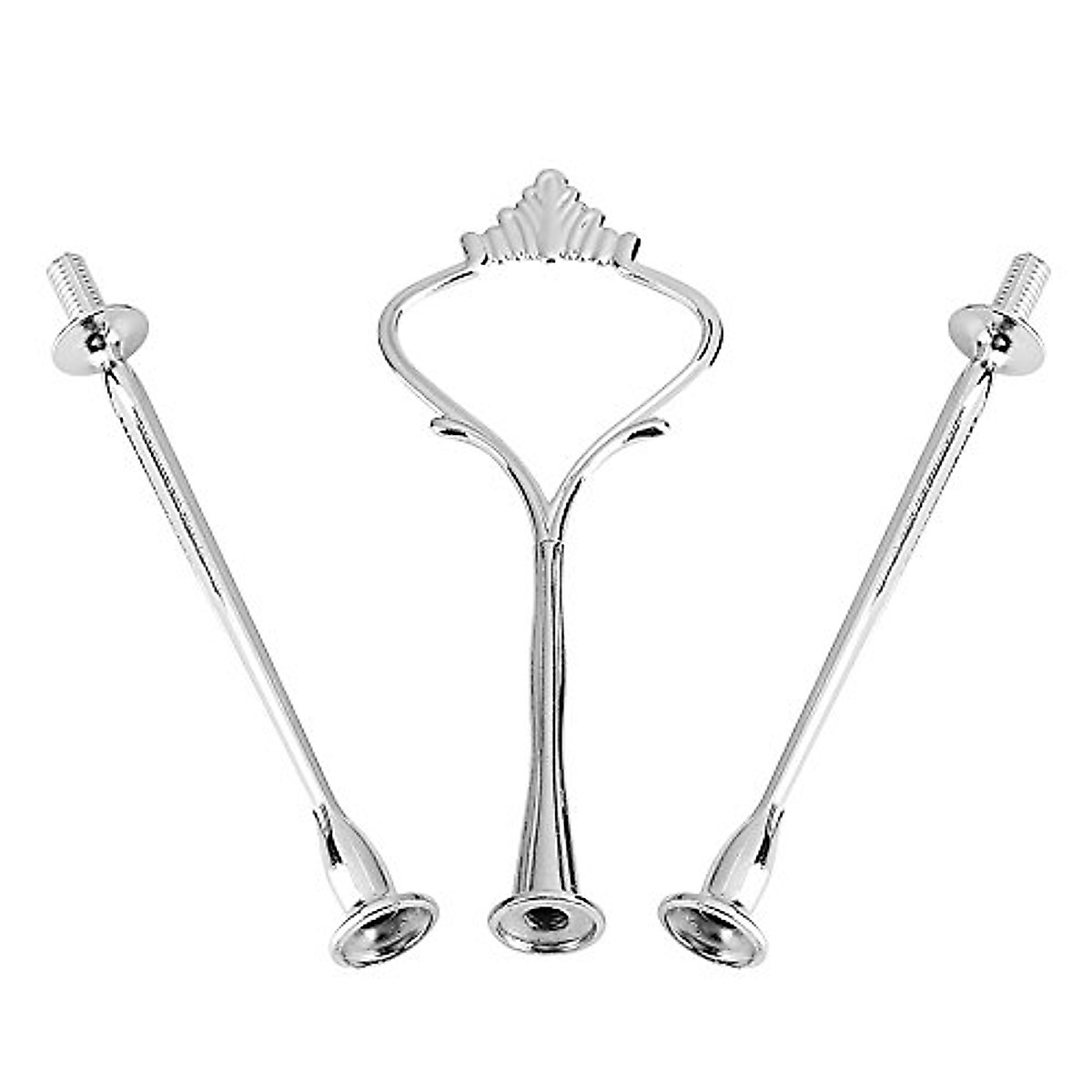 (Pack of 3) Multi-tiers Cake Cupcake Tray Stand Handle Fruit Plate Hardware Fitting Holder(3-tiers Crown-Silver)