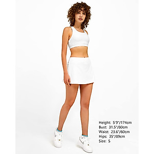 Stelle Women Tennis Skirt Golf Skorts Athletic High Waisted with Pockets Inner Shorts Sport Workout Pleated Pickleball(White-Nylon,S)