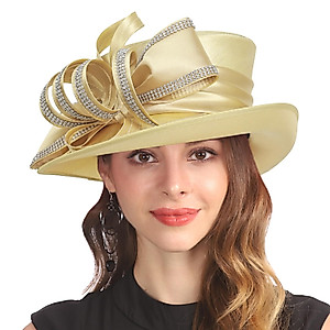 Church Hat for Women Kentucky Derby Tea Party Wedding Dress Hats with Rhinestone(SD716-Champagne)