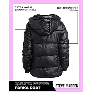 Steve Madden Women's Winter Jacket - Heavyweight Quilted Puffer Parka Coat - Faux Fur Lined Outerwear Jacket for Women (S-XL), Size Medium, Black