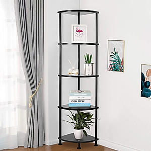 5 Tier Corner Shelf Elevtab, Multipurpose Corner Shelf Stand Storage Bookshelf Tall Bookcase,Plant Stand Corner Shelf Unit for Living Room,Bedroom,Bathroom and Garden,Black shelves for Home and Office