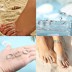 Sllaiss 925 Sterling Silver Toe Rings for Women Adjustable Band Pinky Rings Minimalist Beach Foot Jewelry 3Pcs Open Toe Ring Set