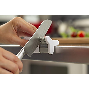 Smith’ 51124 Slide Sharp Edge Grip 4-Slot Sharpener - White - Compact - Non-Slip Base - Patented V Grip - Straight Edge & Serrated Blades - Asian Knife Sharpener