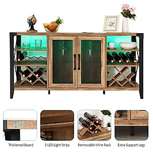Vabches Wine Bar Cabinet for Liquor and Glasses, Farmhouse Coffee Cabinet, Home Living Room Dining Room, Sideboard Buffet with Storage Kitchen, 58 in(L) (Rustic Oak)