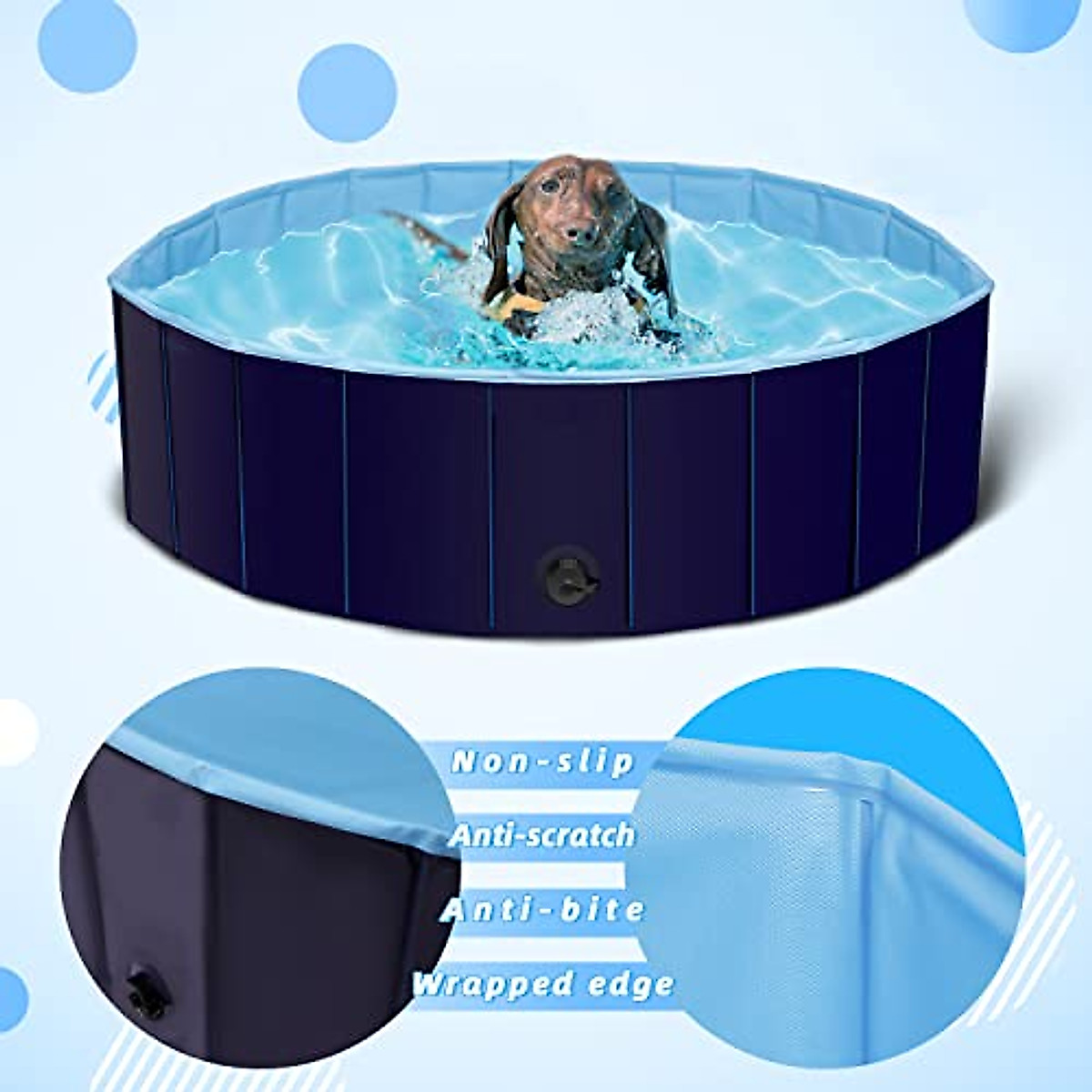 47 inch Large Dog Swimming Pool,Foldable Dog Pool Collapsible Hard Plastic Dog Swimming Pool Portable Bath Tub for Kids Dogs and Cats Pet Wading Pool for Indoor and Outdoor