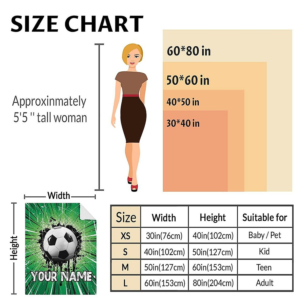 FLEXIMX Personalized Soccer Blanket Gifts for Boys Girls Soccer Team, Sports Throw Blanket for Soccer Lovers Kids Adults Teens, 50x60 Inches Green Flannel Blankets Stuff for Couch Sofa Bed