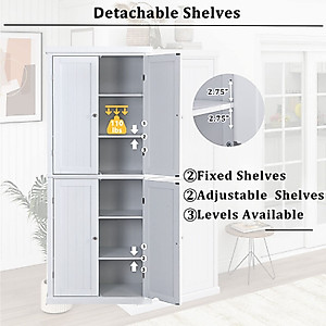 FRITHJILL 72.4 inches Tall Kitchen Pantry, Modern Freestanding Storage Cabinet Organizer with 4 Doors, Adjustable Shelves