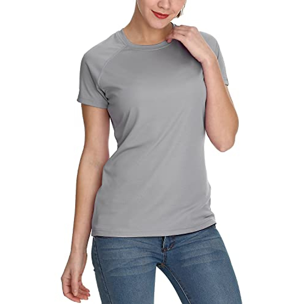 BALEAF Women's UPF 50+ UV Protection Shirts Short Sleeve T-Shirts SPF Sun Shirts Quick Dry Outdoor Performance Tops Light Grey Size S
