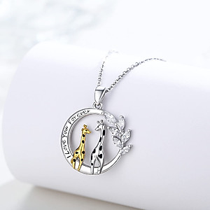 TUGHRA Giraffe Necklace 925 Sterling Silver I Love You Forever Giraffe Pendant Necklaces Xmas Jewelry Gifts for Women Daughter Mom friend Birthday Motherës Day Present
