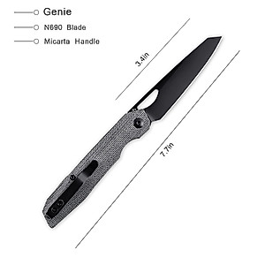 Kizer Genie EDC Knife, Black N690 Steel Reverse Tanto Blade, Black Micarta Folding Knife, V4545E1
