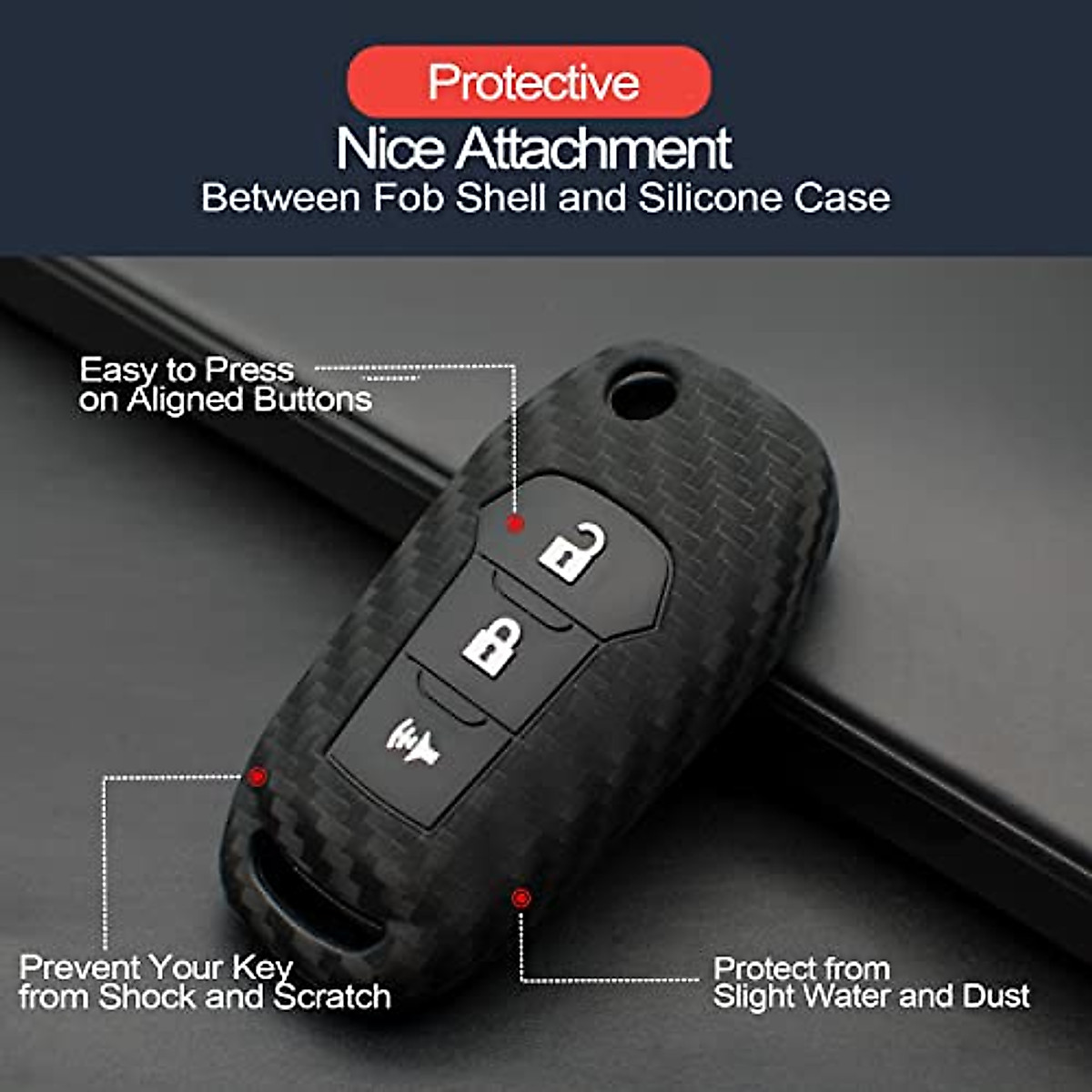 INFIPAR 2pcs Compatible with Flip 3 Buttons 2022 2021 2020 Ford Explorer Ranger F-150 F-250 F-350 F-450 F-550 Super Duty EcoSport Carbon Fiber Looks Silicone Case Cover Protector Keyless Remote