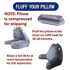 ComfortSpa Reading Pillow Bed Wedge Large Adult Backrest Lounge Cushion with Arms and Pockets | Back Support for Sitting Up in Bed / Couch for GERD Heartburn Bedrest (Grey)