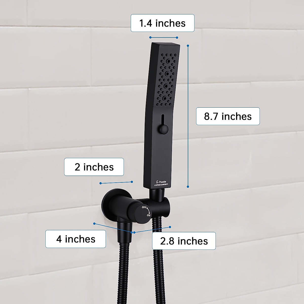 G-Promise All Metal Handheld Shower Set with 3-Function Shower Wand, included Handheld Holder to Control Shower Wand on/off Switch and 70 Inch Tangle-Free Stainless Steel Hose