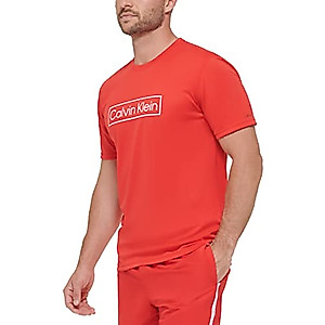 Calvin Klein Men's Standard Light Weight Quick Dry Short Sleeve 40+ UPF Protection, Red, Medium