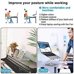 Adjustable Laptop Stand with Cooling Fan, Aluminium Alloy Multi-Angle Computer Holder for Desk, Portable Notebook Metal Mount Compatible with MacBook, Air, Pro, Dell, Alienware All Laptops 11"-17.3"