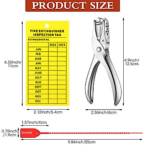 101 Pieces Monthly Fire Extinguisher Inspection Tags 2023 Maintenance Tags and Plastic Tamper Seals Numbered Security Tags with Handheld Hole Puncher (Red, Yellow, 4.33 x 2.13 Inch)
