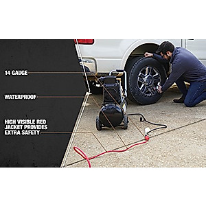 Southwire 2408SW8804 14/3 SJTW ft Vinyl Outdoor All-Purpose Extension Cord Waterproof, 50', Red