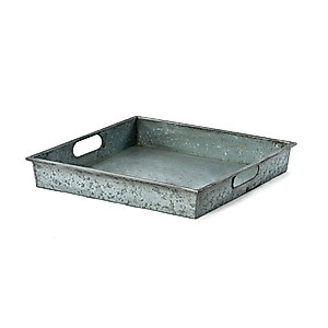 Benzara Square Galvanized Metal Tray with Handle