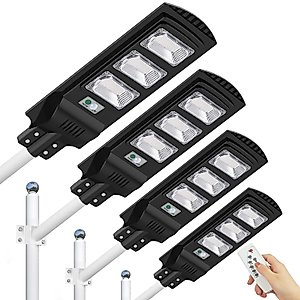 Teiisuoa 180W Solar Street Light Outdoor, 12000LM IP66 Waterproof Solar Motion Sensor Lights, Dusk to Dawn Solar LED Light Lamp with Remote Control for Parking Lot, Yard, Path, Garage & Garden, 4 pack